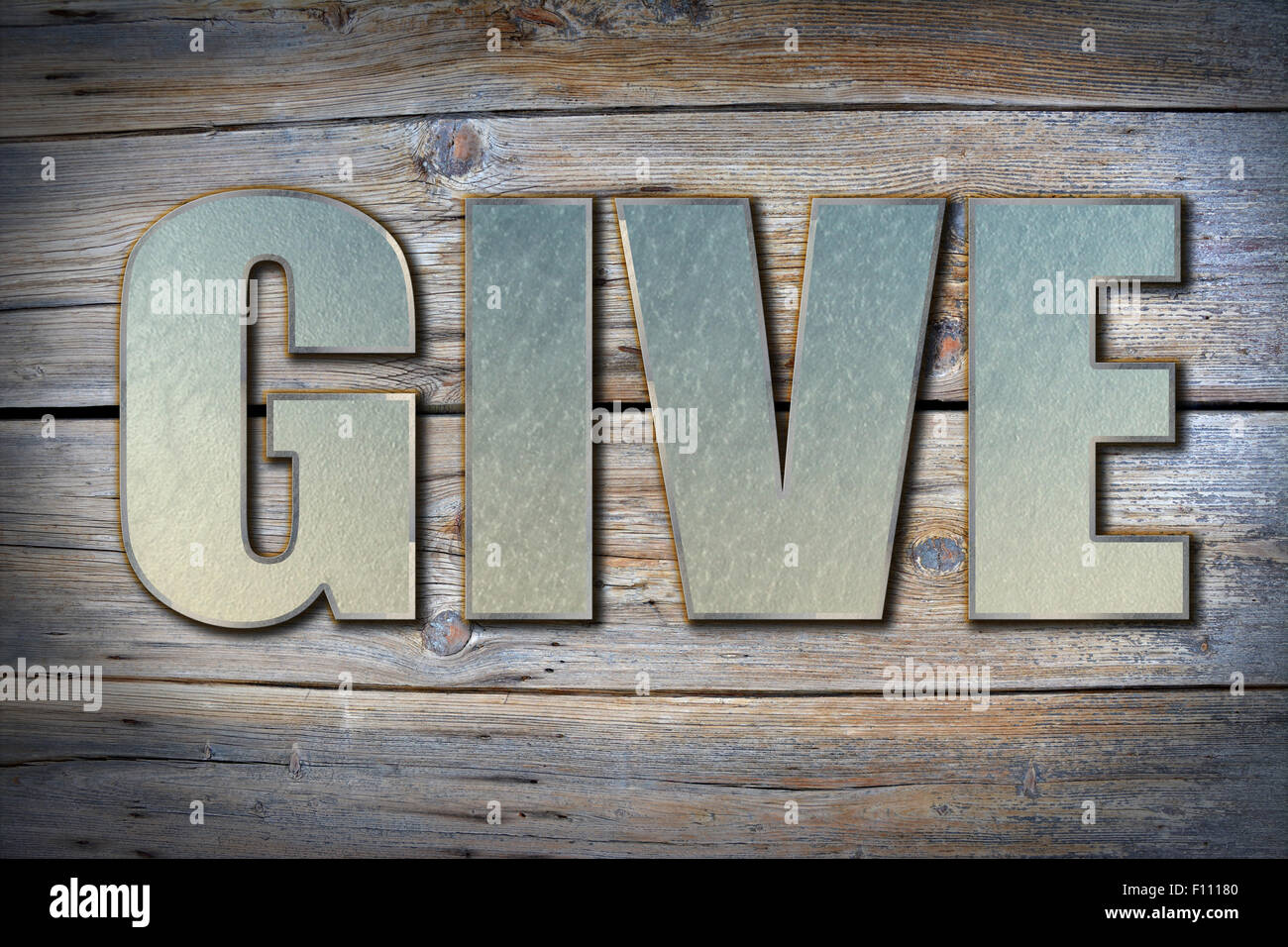 Give word concept on grunge wooden background Stock Photo - Alamy