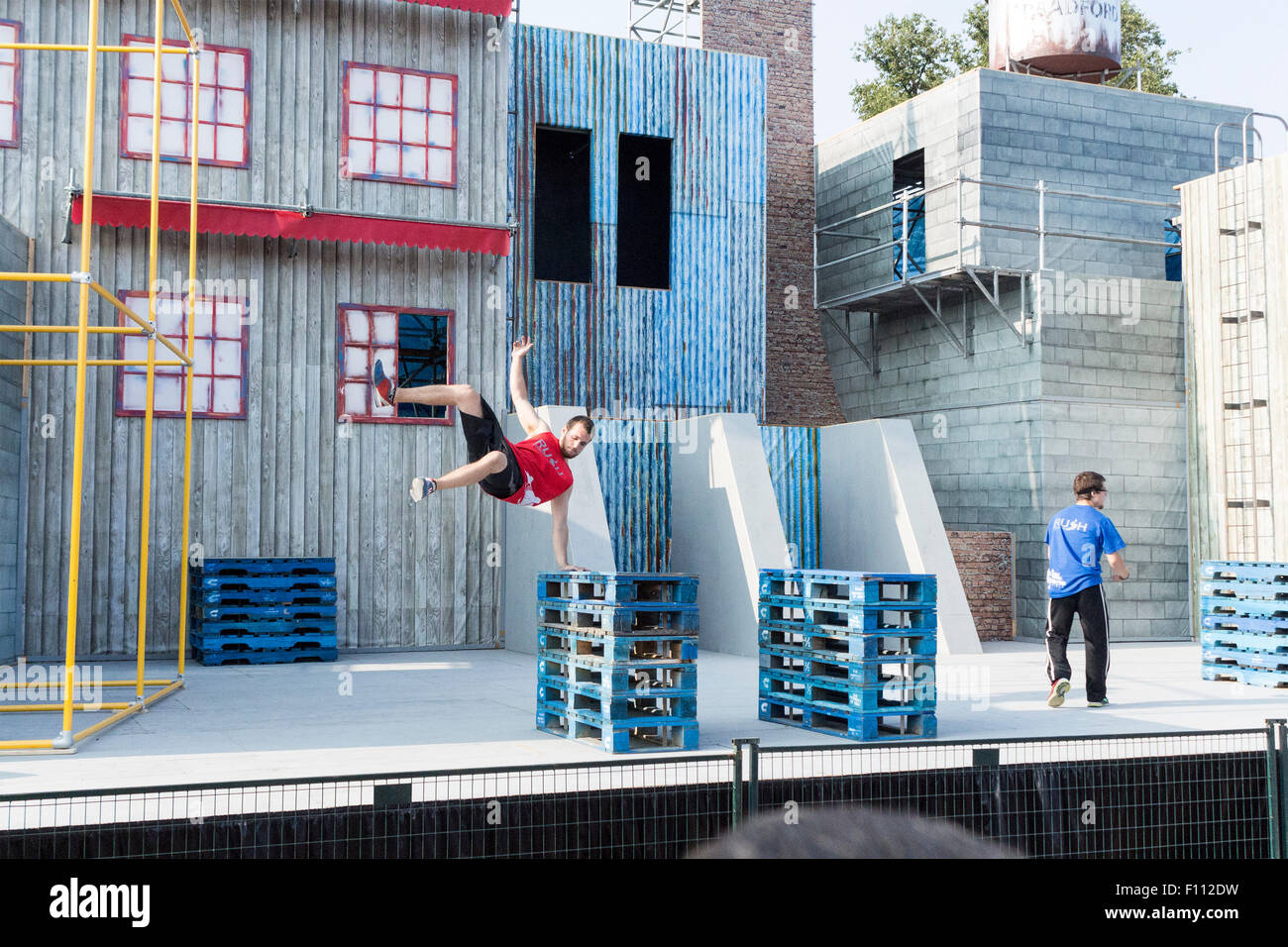The acrobatic team Rush Parkour performs at the Canadian National ...
