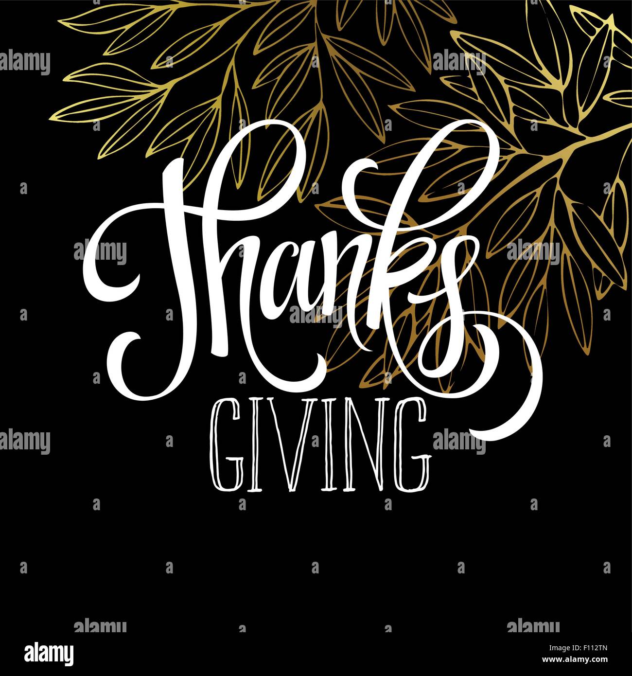 Thanksgiving - gold glittering lettering design. Vector illustration ...