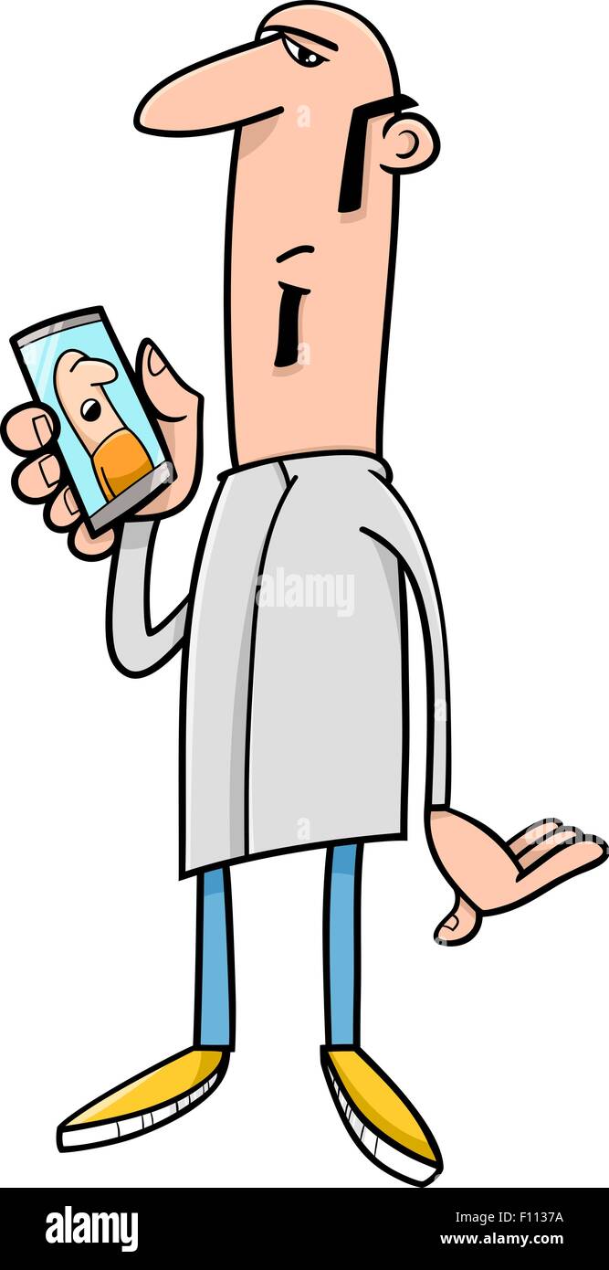 Cartoon Illustration of Man with Mobile or Smart Phone Stock Vector ...