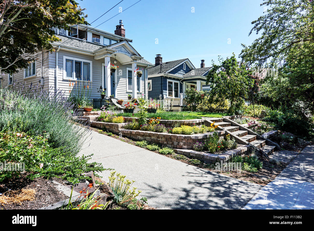 street in pretty Northlake neighborhood of Seattle with 2 story wooden ...