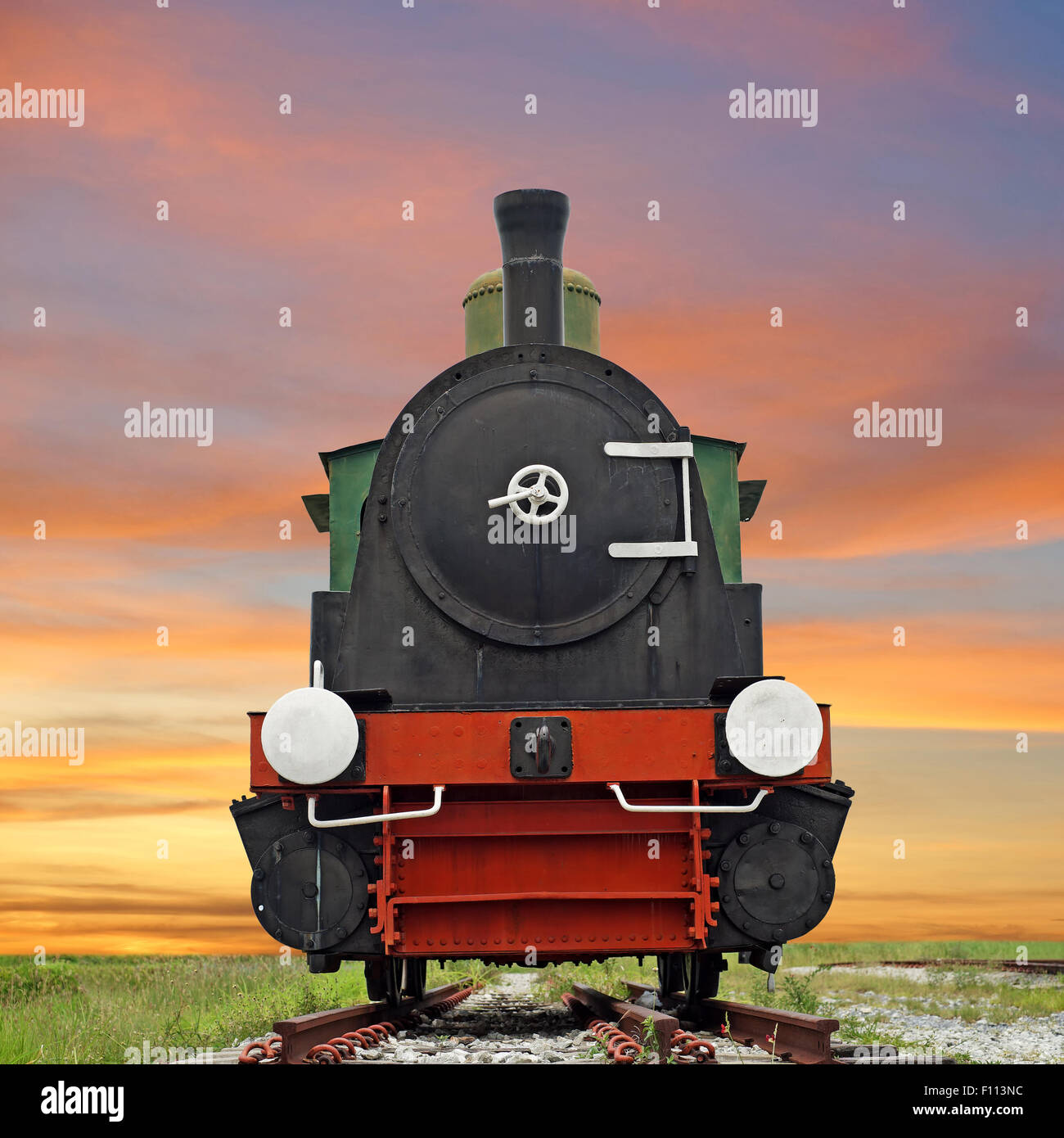 old steam engine locomotive train with beautiful twilight background ...