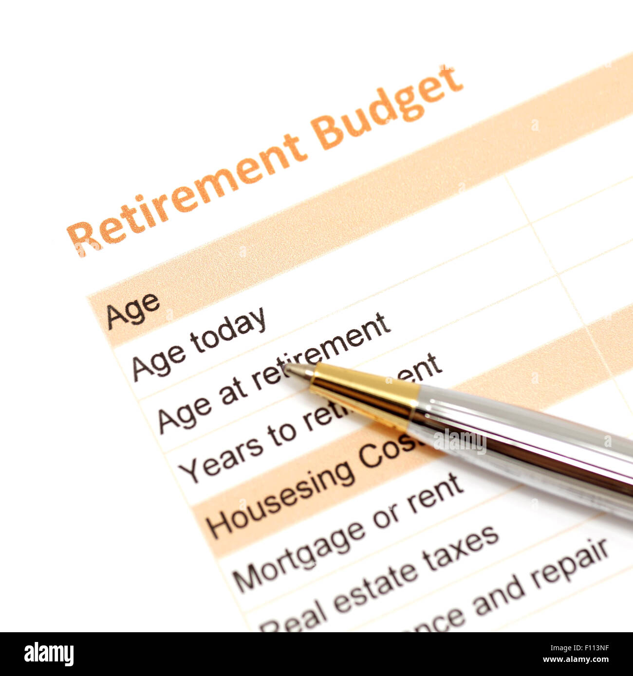 retirement plan document with pen Stock Photo - Alamy