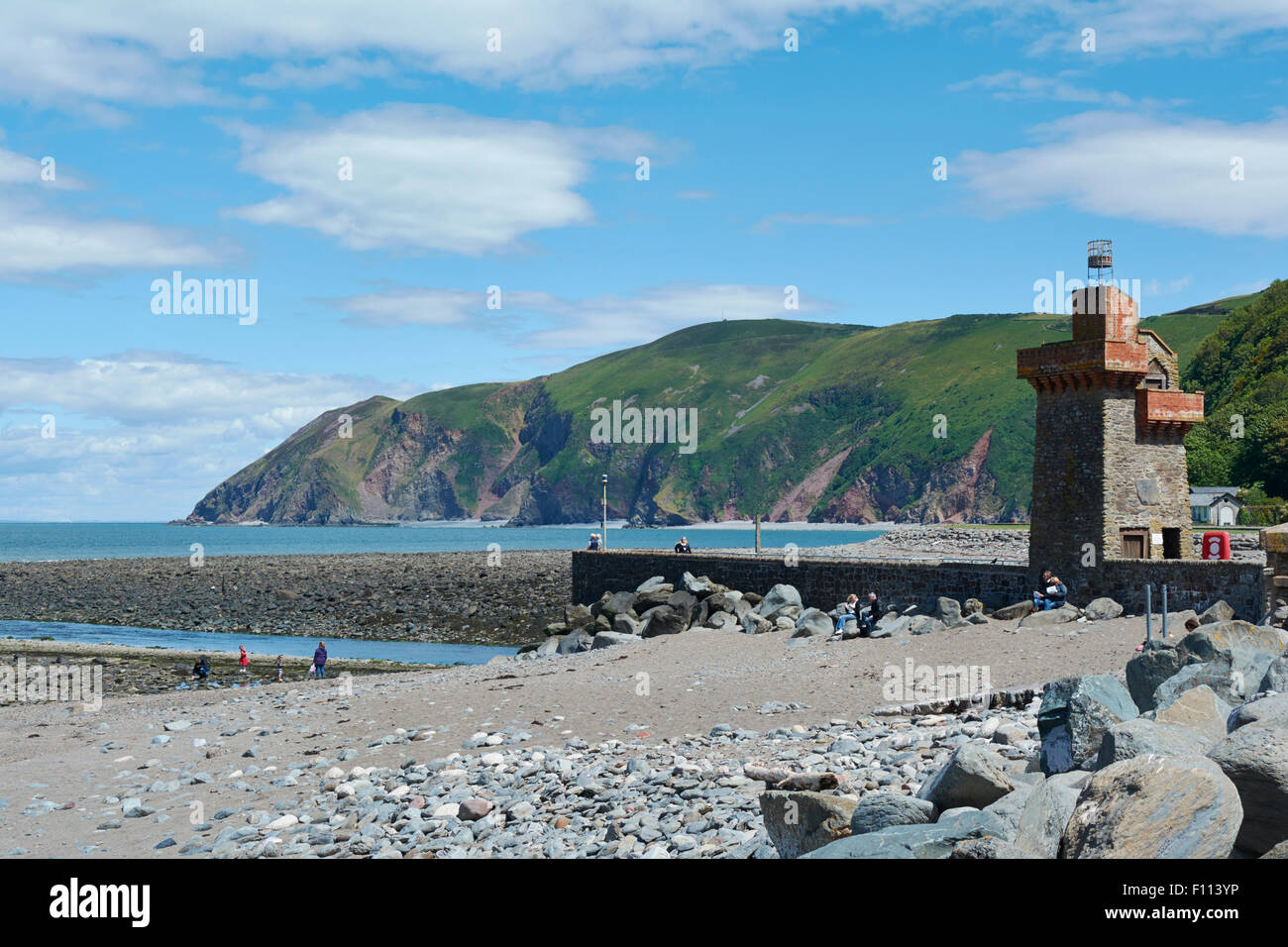 Low Tide at Lynmouth Beach - Lynmouth, Exmoor, Devon, UK Stock Photo ...