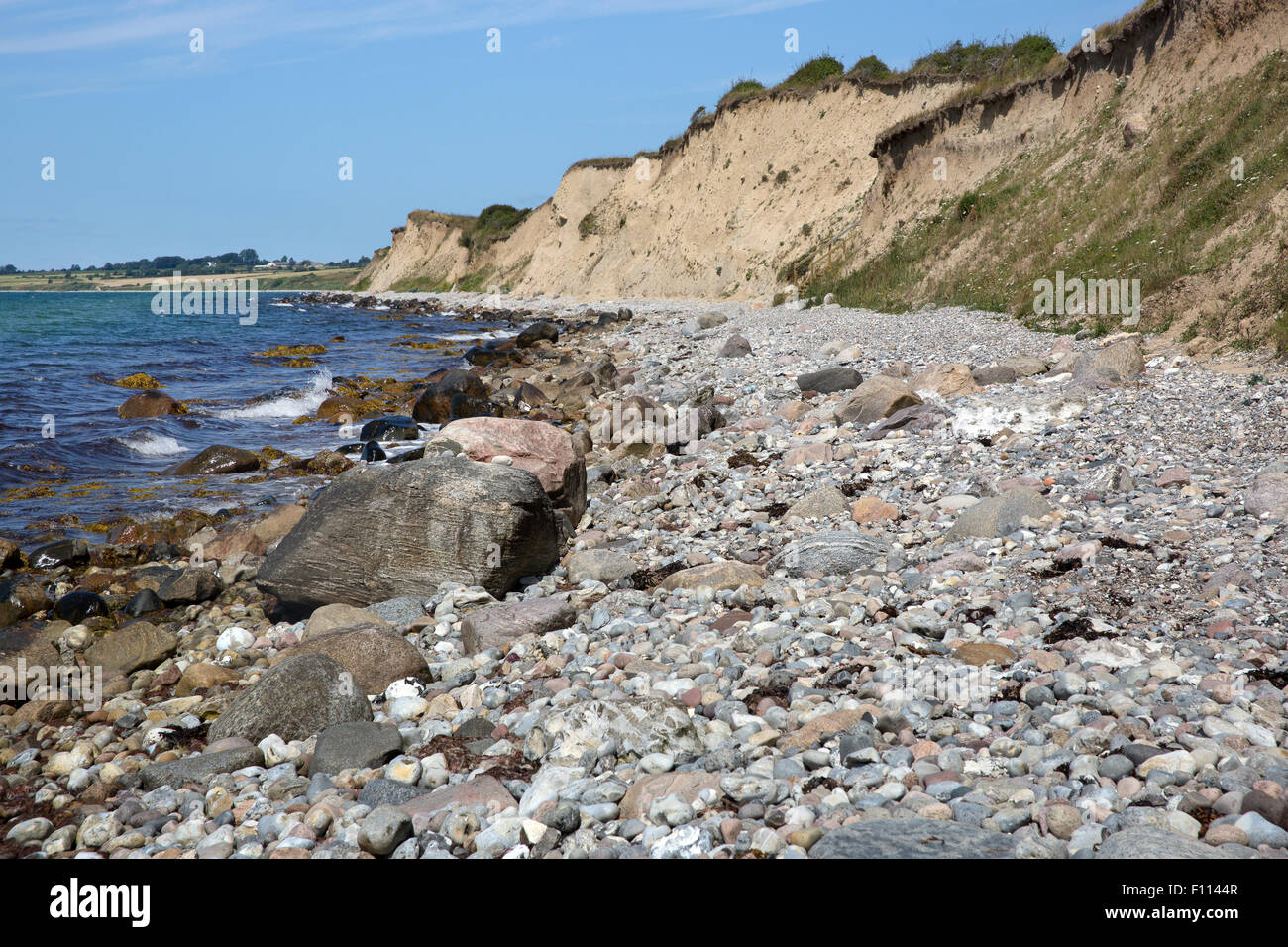 Rocky beach and moraine cliffs at Voderup Klint on the island of Ærø ...