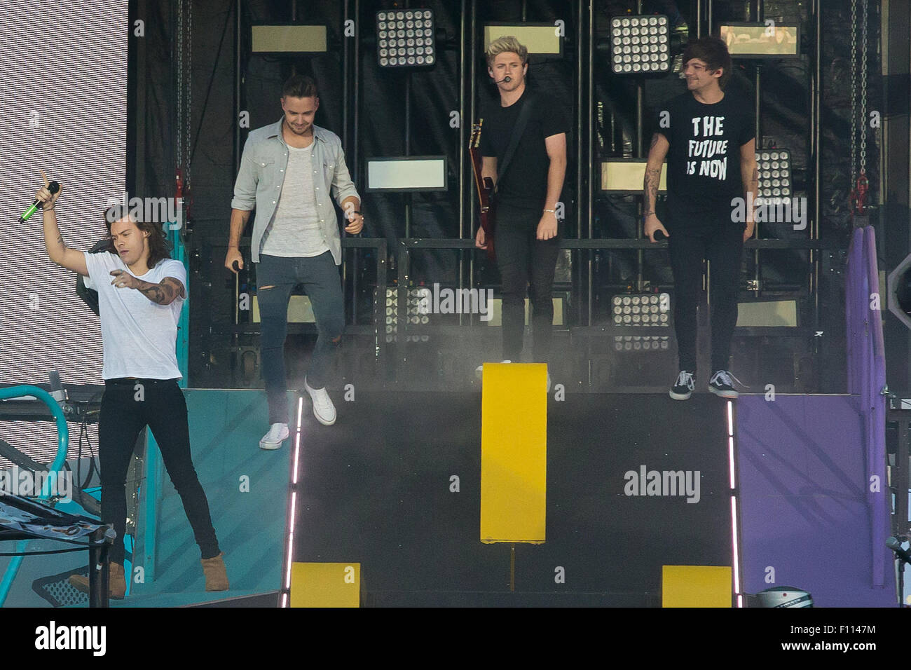 One Direction performing live on stage at Ullevi in Gothenburg ...