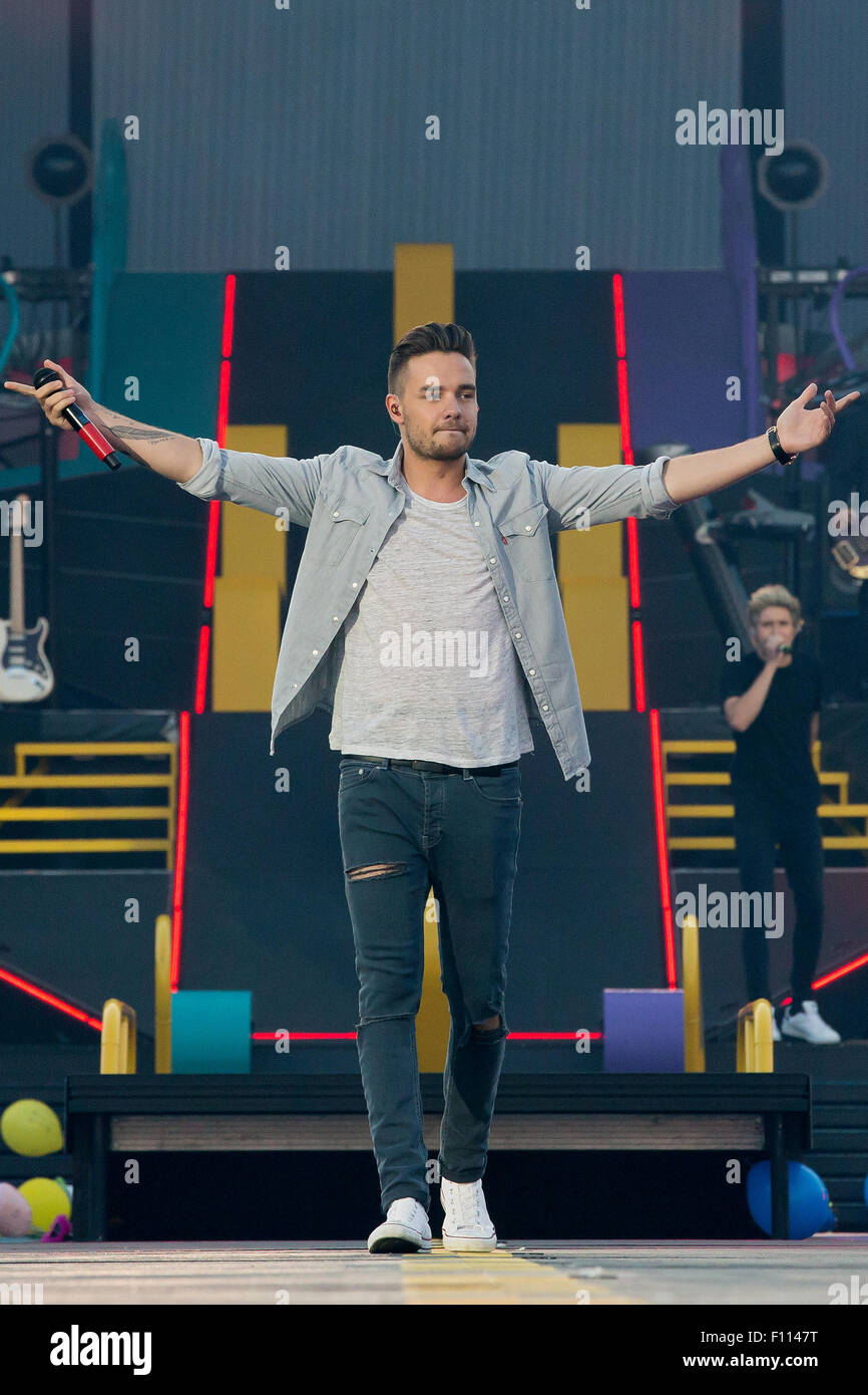 One Direction performing live on stage at Ullevi in Gothenburg ...