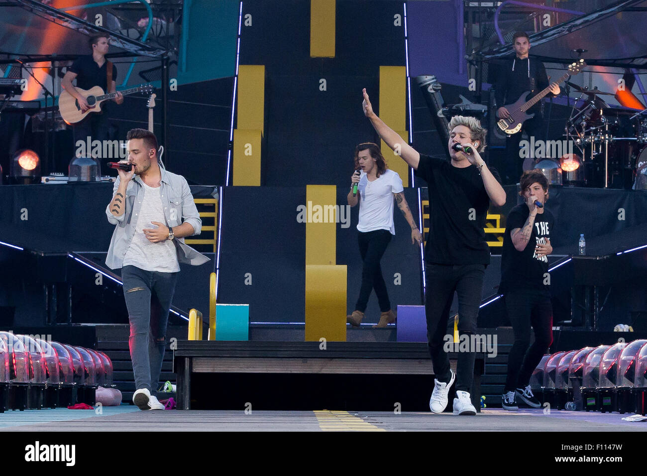 One Direction performing live on stage at Ullevi in Gothenburg ...