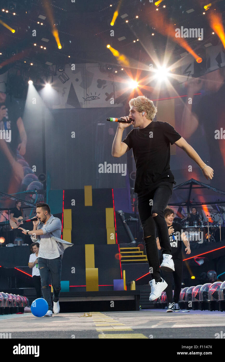 One Direction performing live on stage at Ullevi in Gothenburg ...