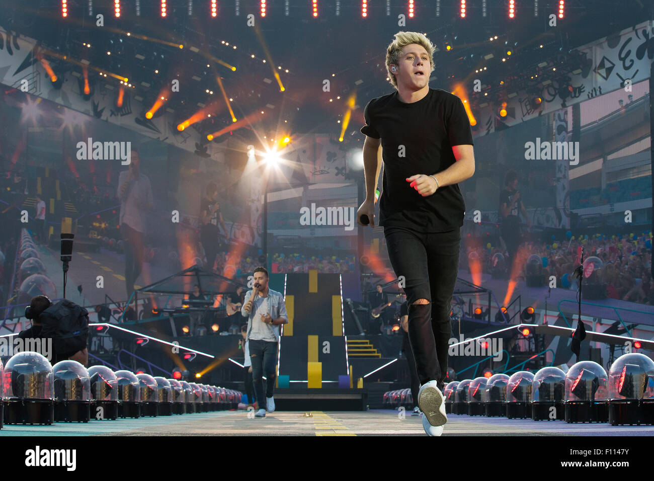 One Direction performing live on stage at Ullevi in Gothenburg ...