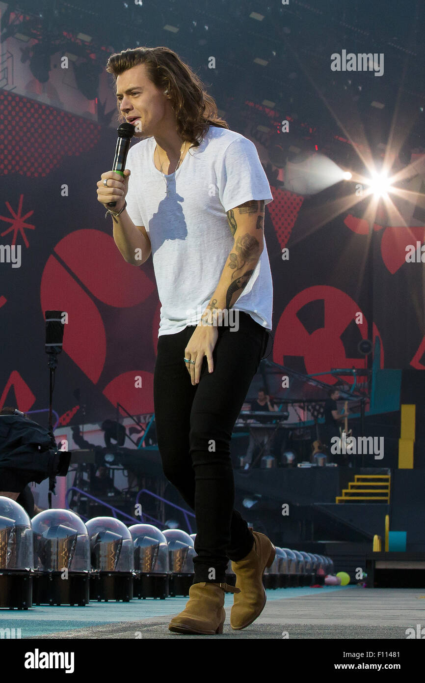 One Direction performing live on stage at Ullevi in Gothenburg ...