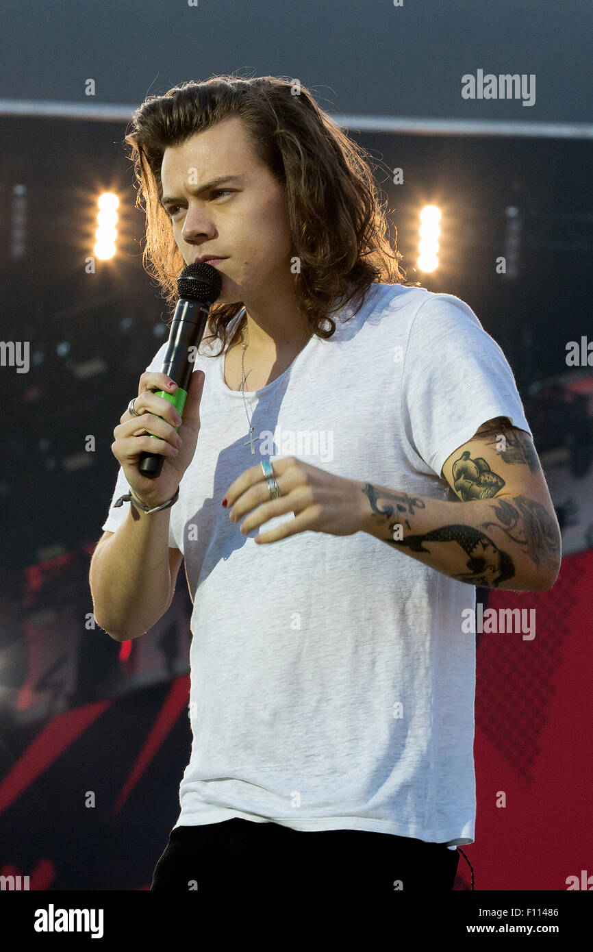 One Direction performing live on stage at Ullevi in Gothenburg ...