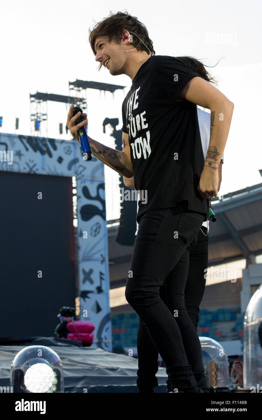 One Direction performing live on stage at Ullevi in Gothenburg ...