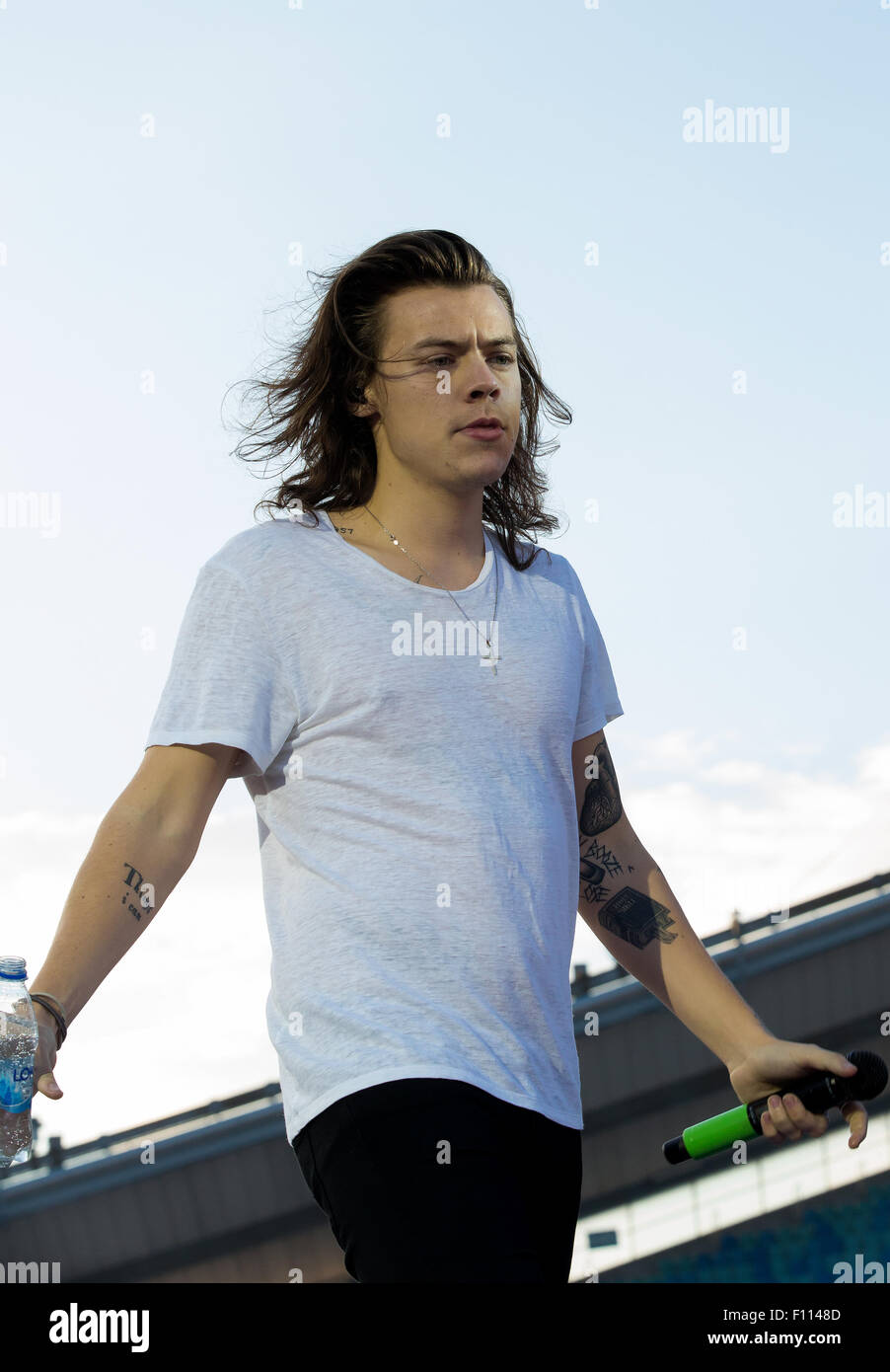 One Direction performing live on stage at Ullevi in Gothenburg ...