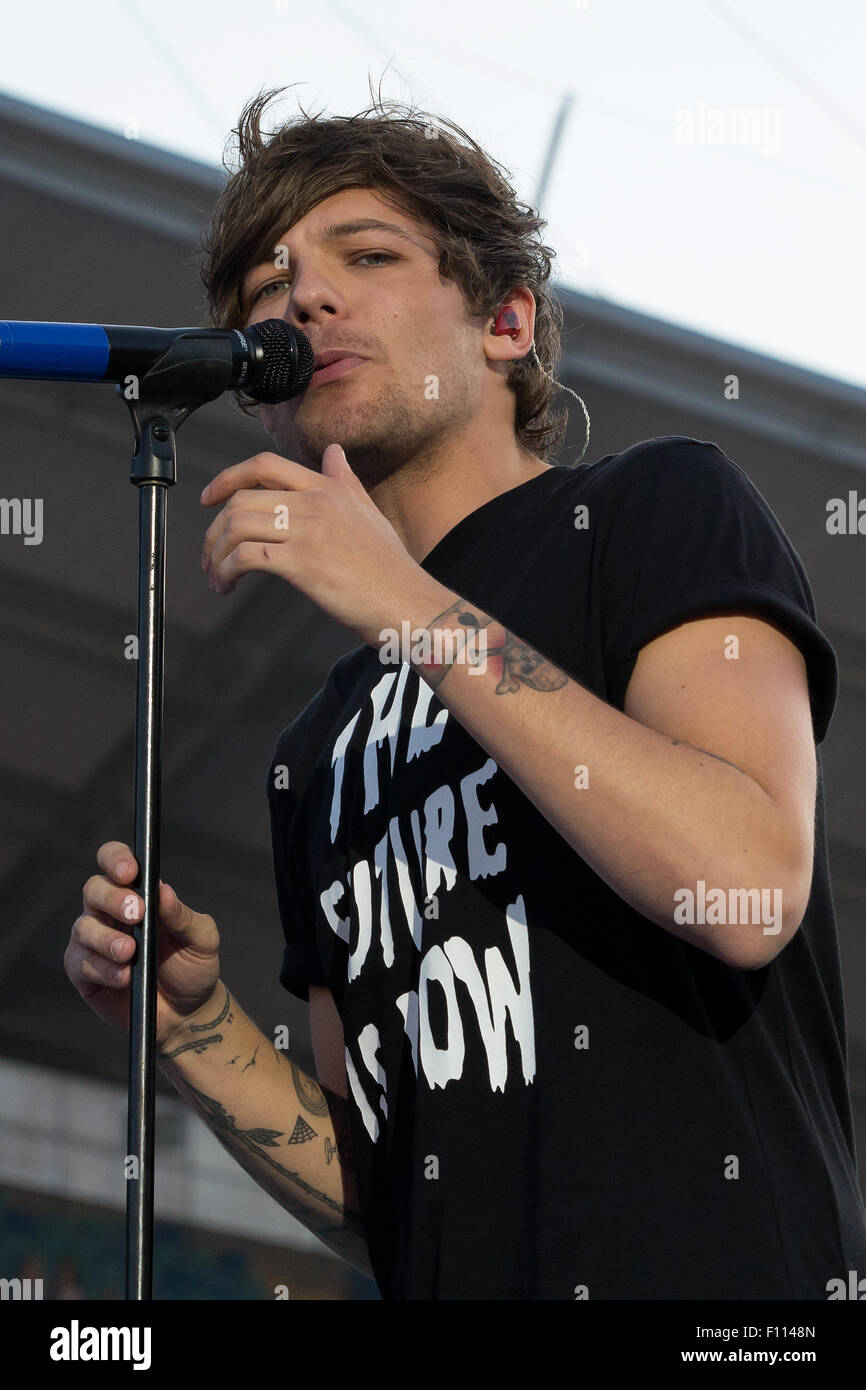 One Direction performing live on stage at Ullevi in Gothenburg ...