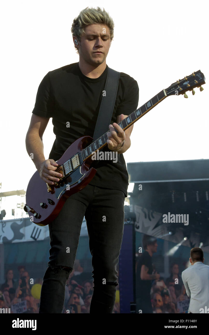 One Direction performing live on stage at Ullevi in Gothenburg ...