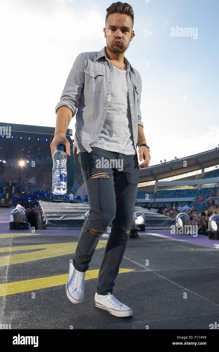 One Direction performing live on stage at Ullevi in Gothenburg ...
