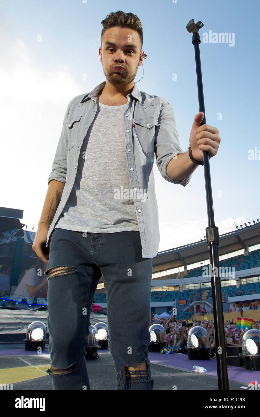 One Direction performing live on stage at Ullevi in Gothenburg ...