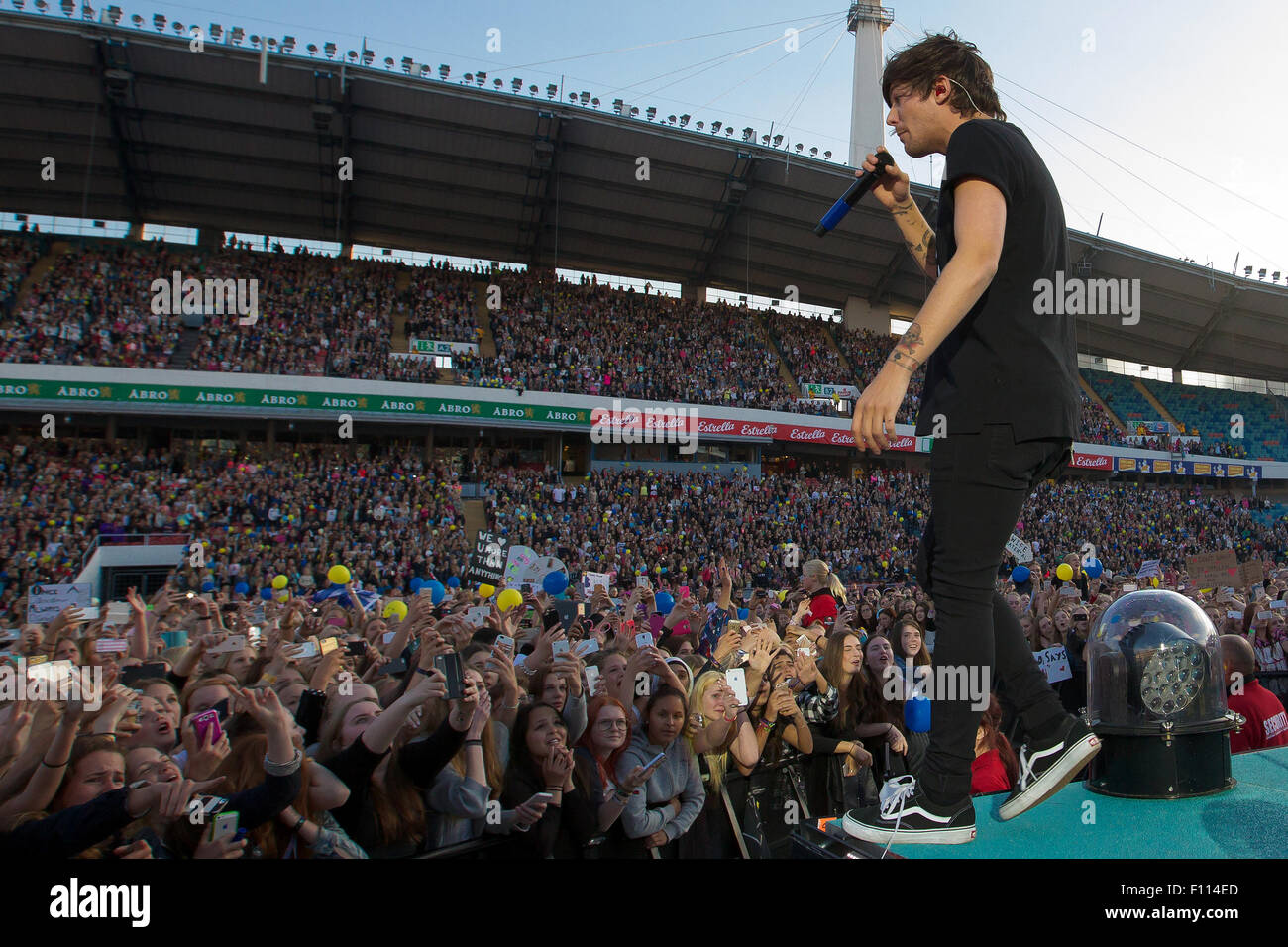 One Direction performing live on stage at Ullevi in Gothenburg ...