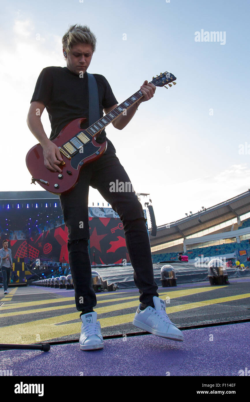 One Direction performing live on stage at Ullevi in Gothenburg ...