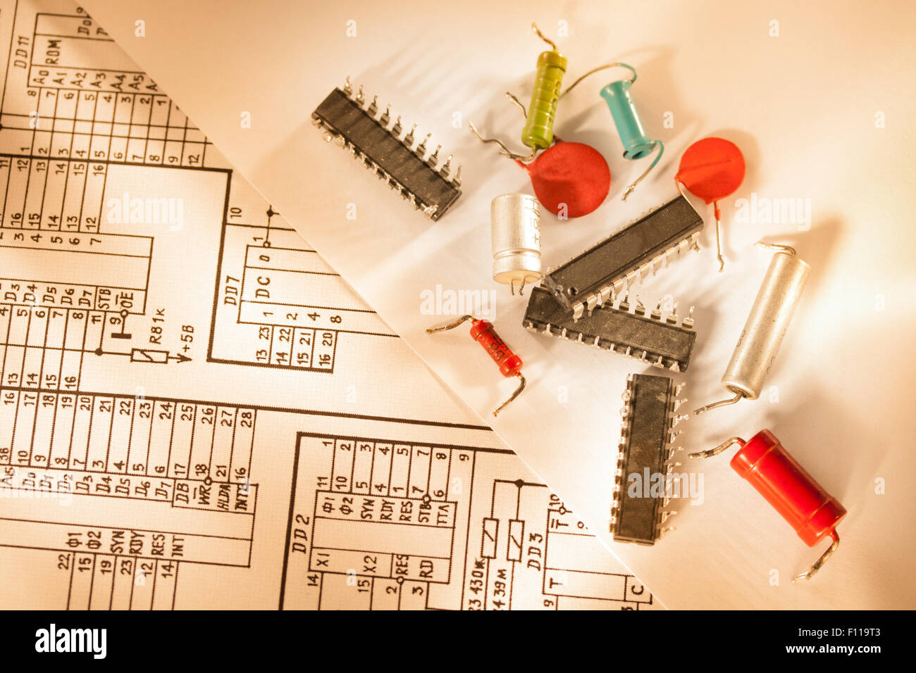 Engineering drawing with details on white piece of paper Stock Photo ...