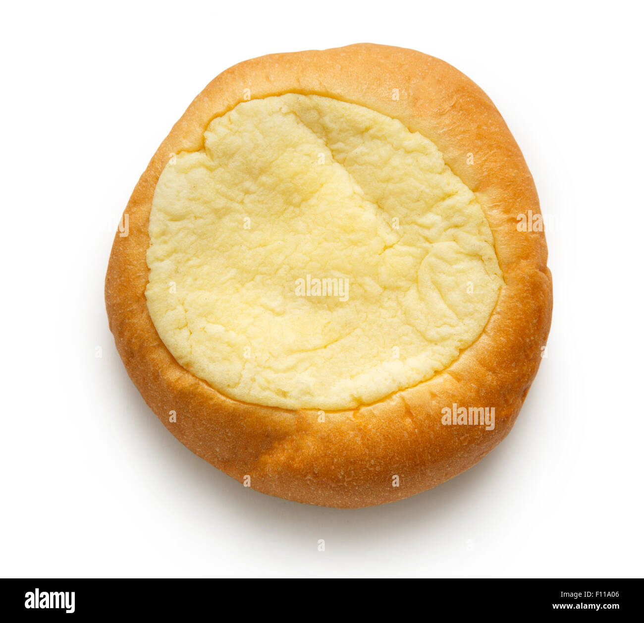 Round sour cream dessert bun on white background Stock Photo - Alamy