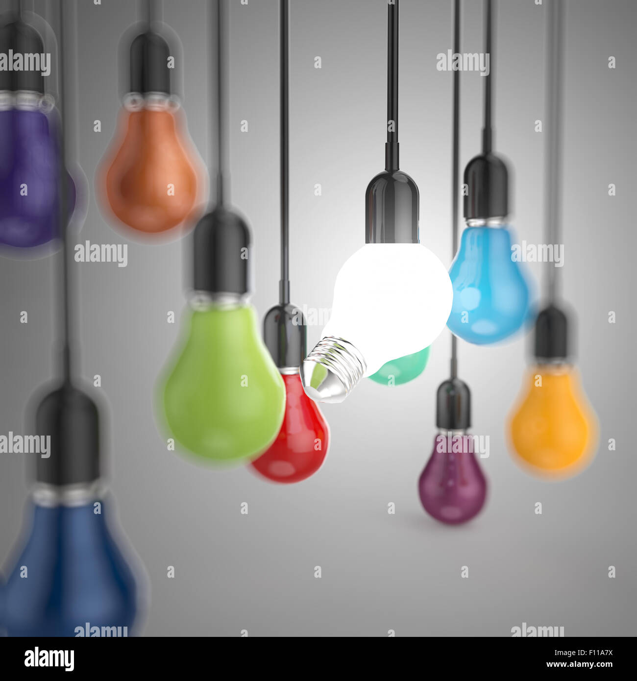 creative idea and leadership concept 3d colors light bulb Stock Photo ...