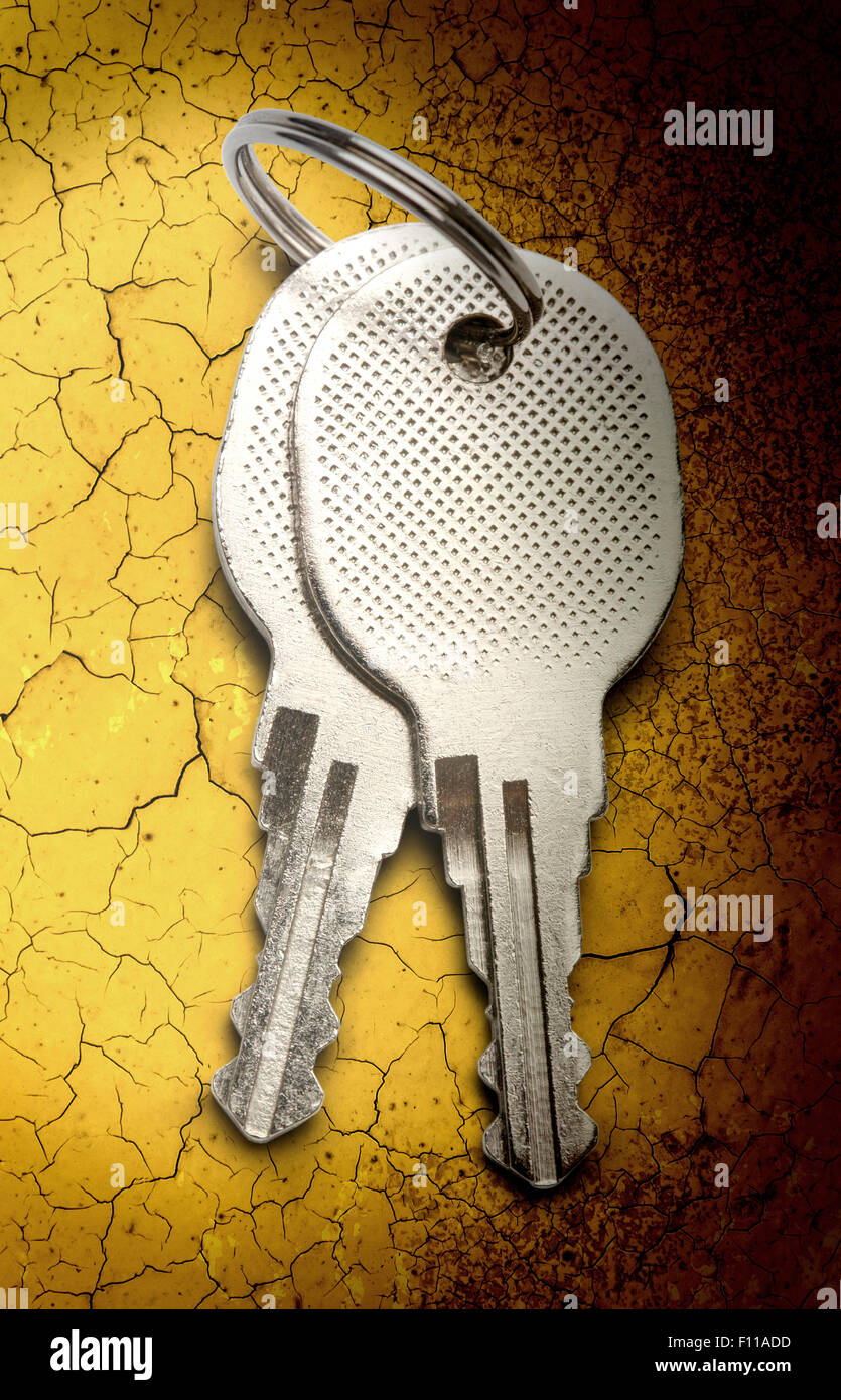 Two chrome keys on cracked background in closeup Stock Photo - Alamy