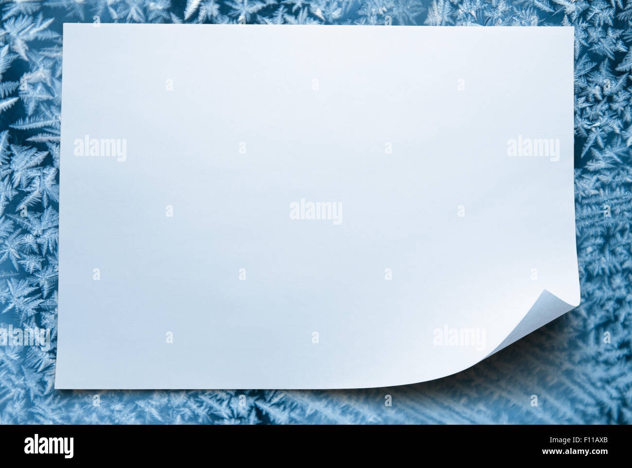 Blank sheet of paper on ice frozen background Stock Photo - Alamy