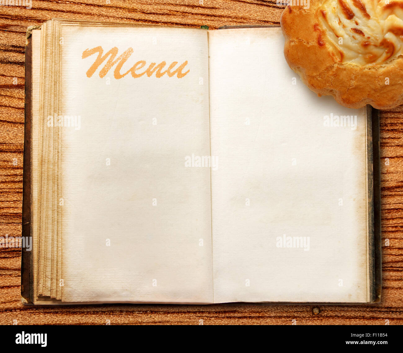 Blank vintage menu book with fresh cheese cake Stock Photo - Alamy