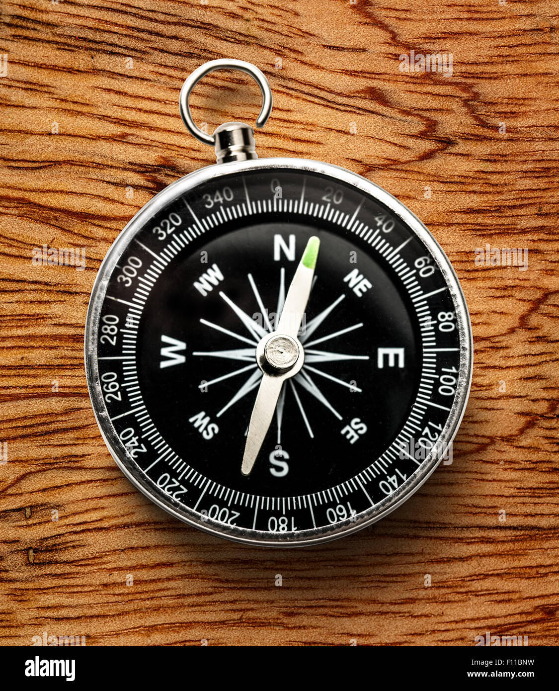 New black compass on wood in closeup Stock Photo - Alamy