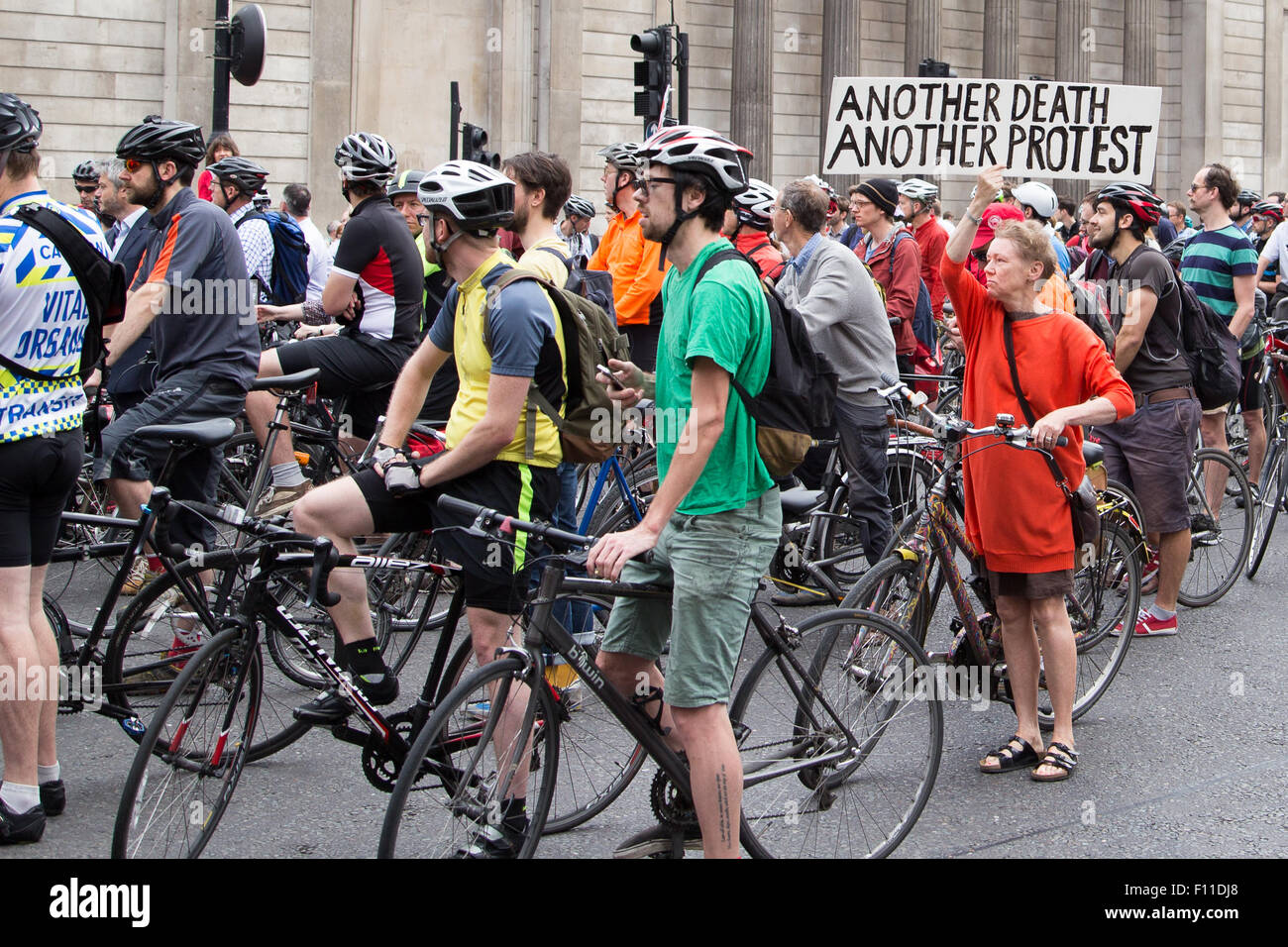 Cyclists hold a protest at Bank Junction in London, the site of a ...