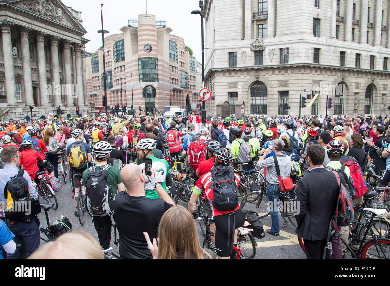 Cyclists hold a protest at Bank Junction in London, the site of a ...