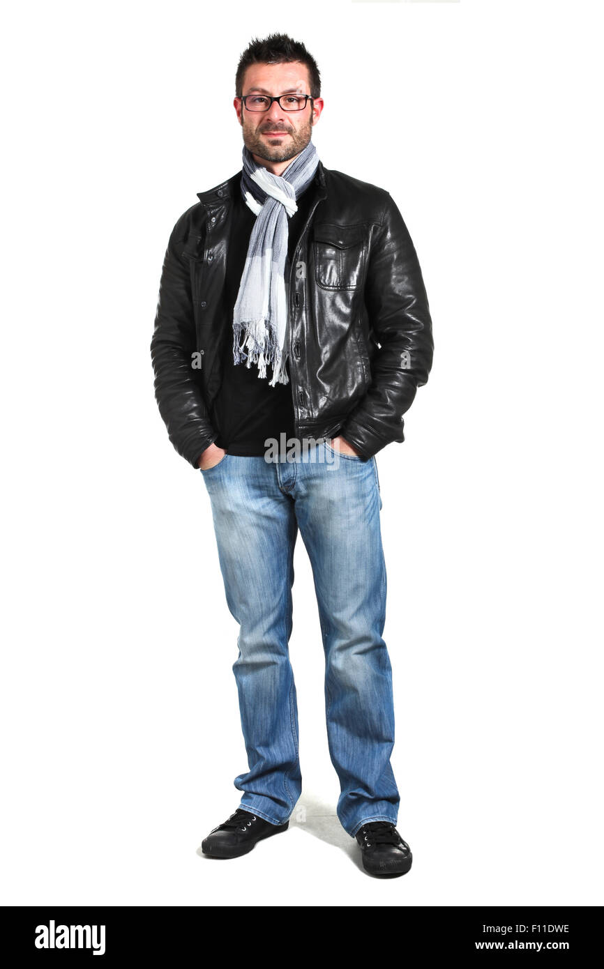 Portrait black leather jacket beard Cut Out Stock Images & Pictures - Alamy