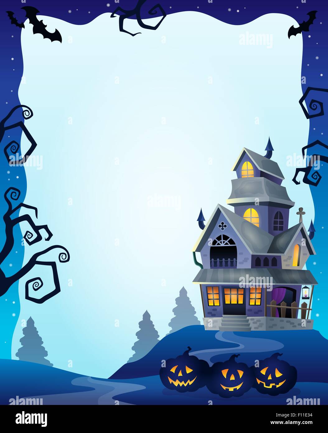 Halloween frame with haunted house 2 - picture illustration Stock Photo ...