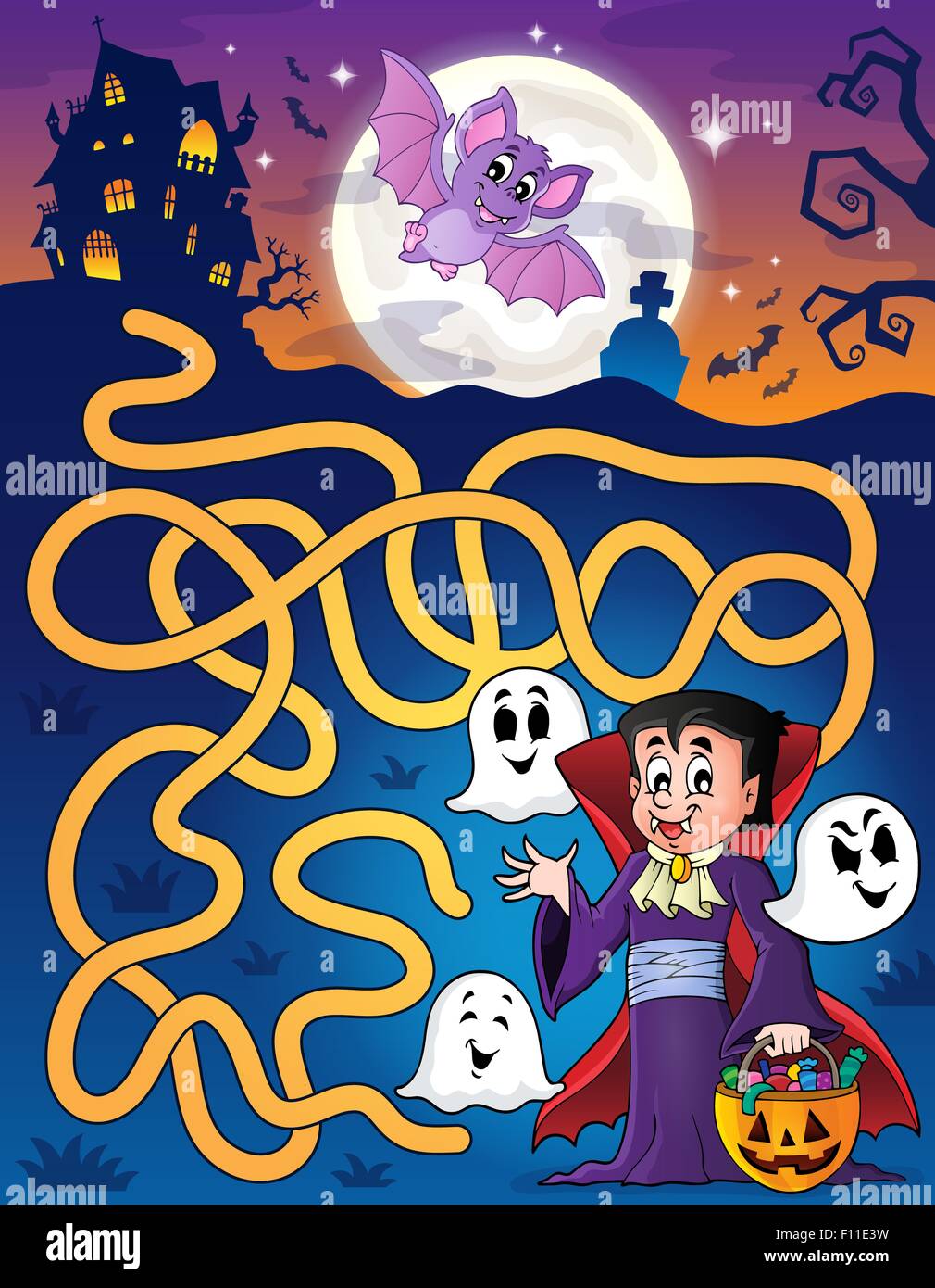 Maze 7 with Halloween vampire - picture illustration Stock Photo - Alamy