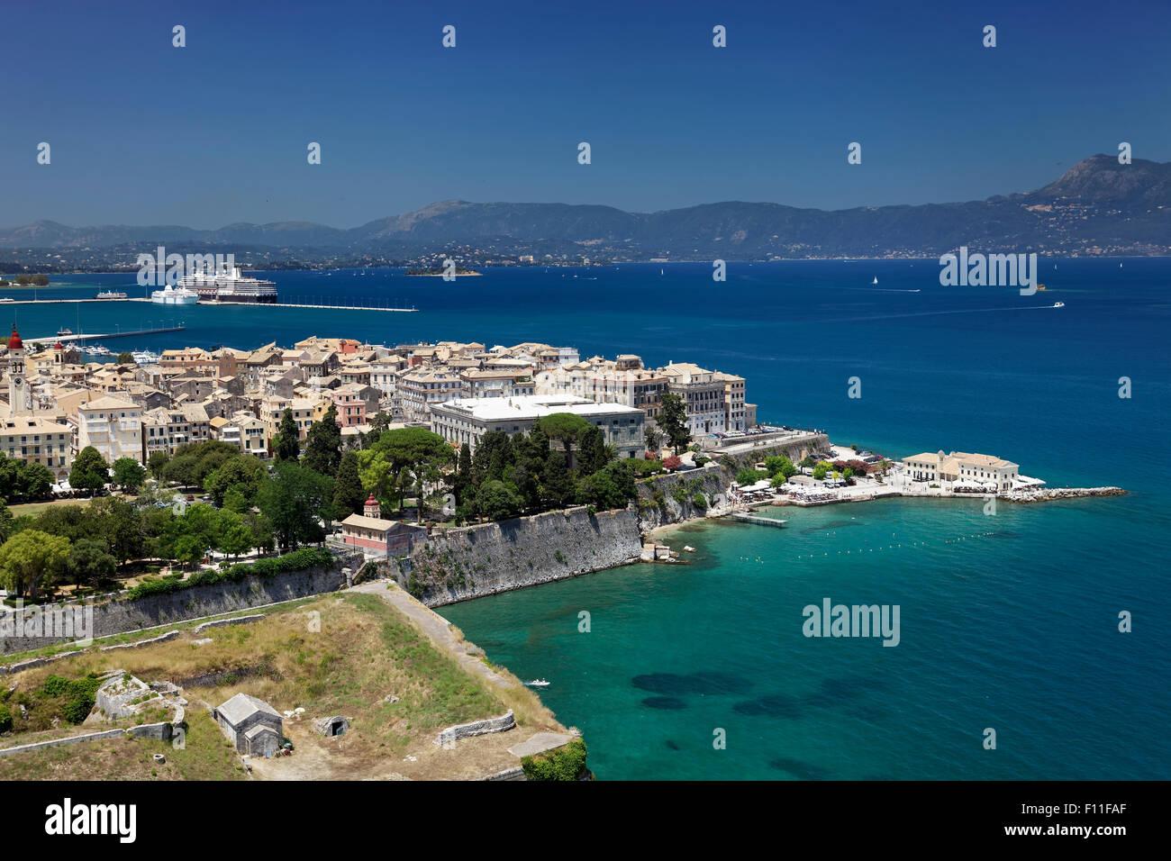 View from old fortress to historic centre, Corfu, Kerkyra, Unesco World ...
