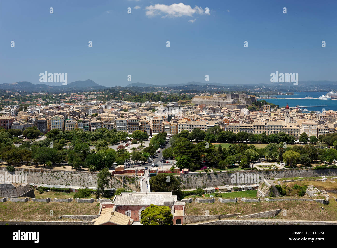 View from the old fortress to the historic centre, Corfu, Kerkyra ...