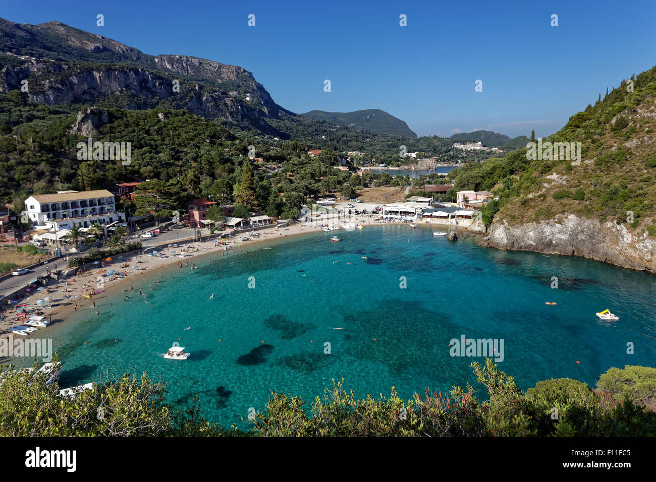 Agios Spyridon Bay, with a sandy beach, Paleokastrista, island Corfu ...