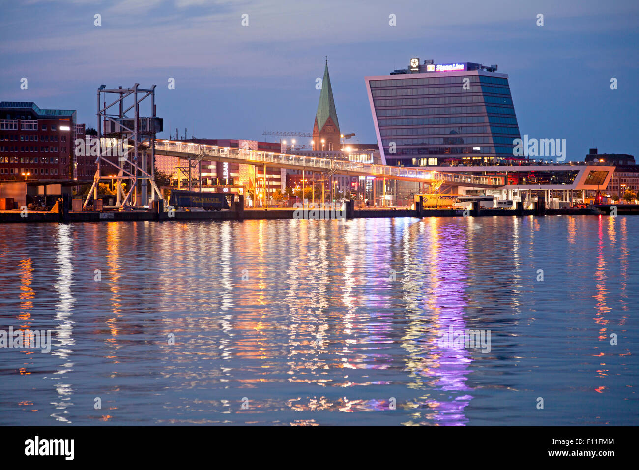 Cityscape with Kiel Fjord, St. Nicholas Church and the Stena Line ...