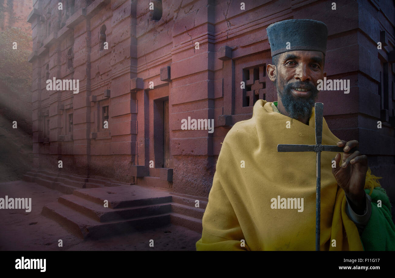 Black priest carrying cross in Lalibela, Ethiopia Stock Photo - Alamy