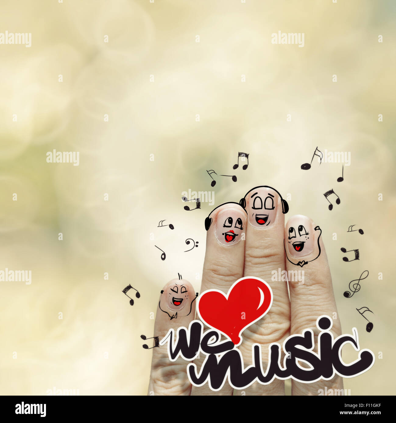 the happy finger family holding we love music and sing a song Stock ...