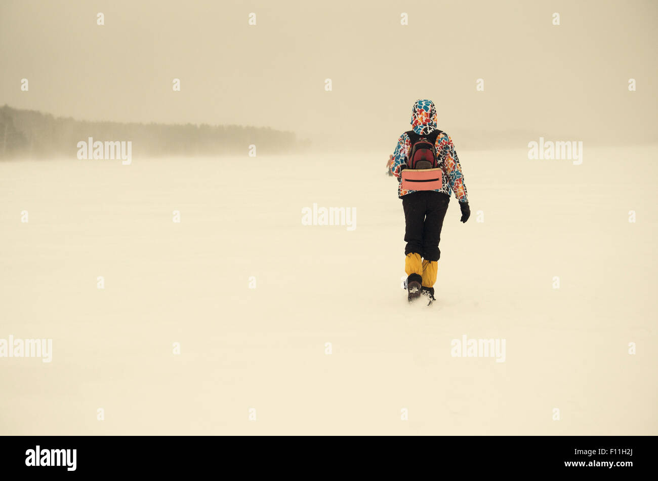 Caucasian hiker walking in snowy remote field Stock Photo - Alamy