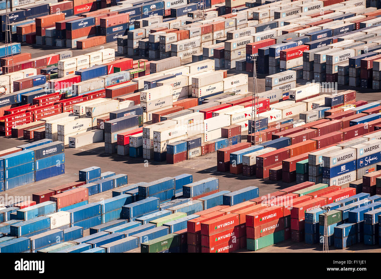 Aerial view of containers in urban shipyard Stock Photo - Alamy