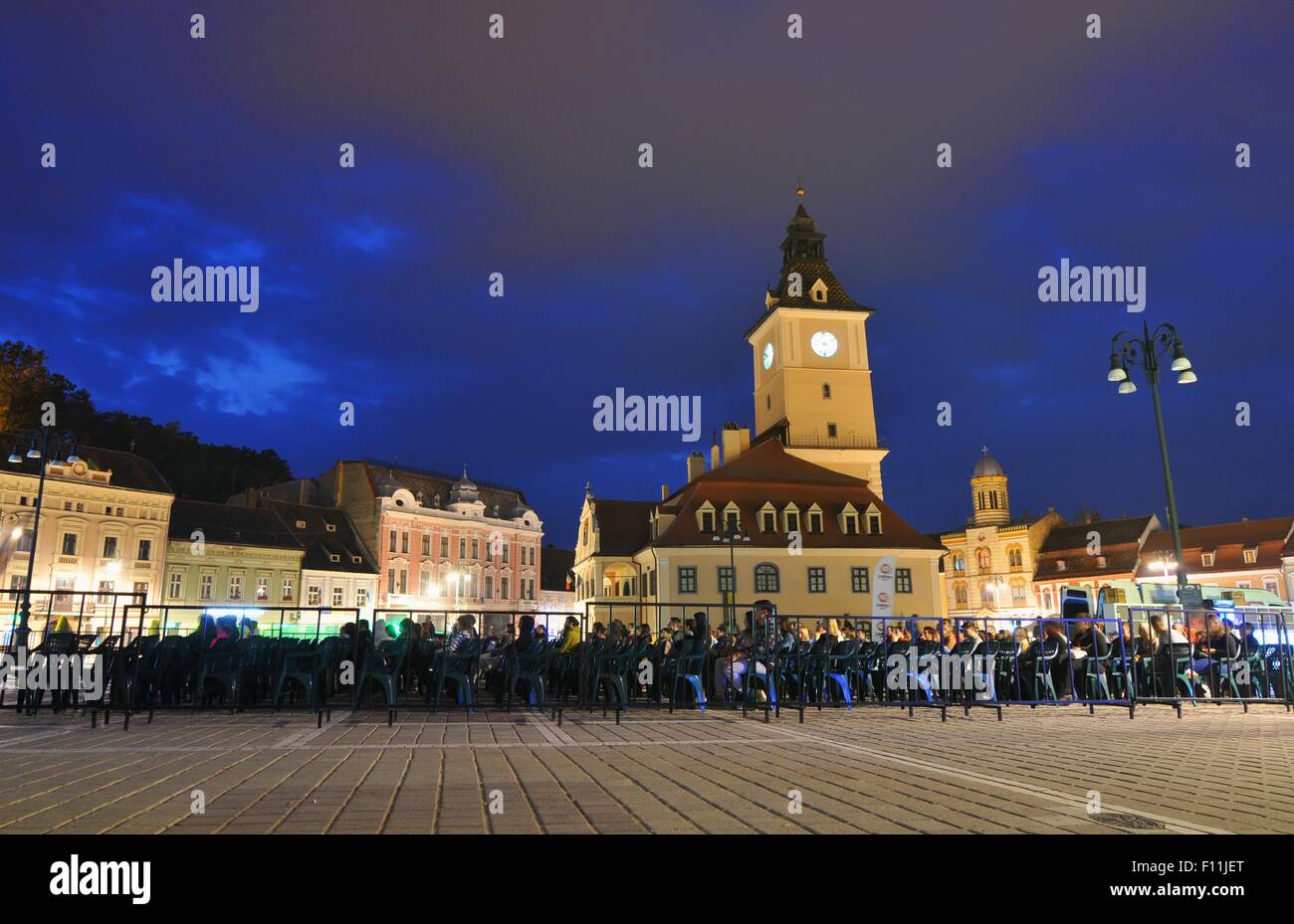 Brasov, Romania - June 28, 2015: Historic buildings overlook the main ...
