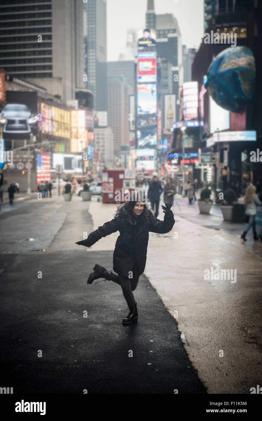 Caucasian woman posing in Times square, New York, New York, United ...