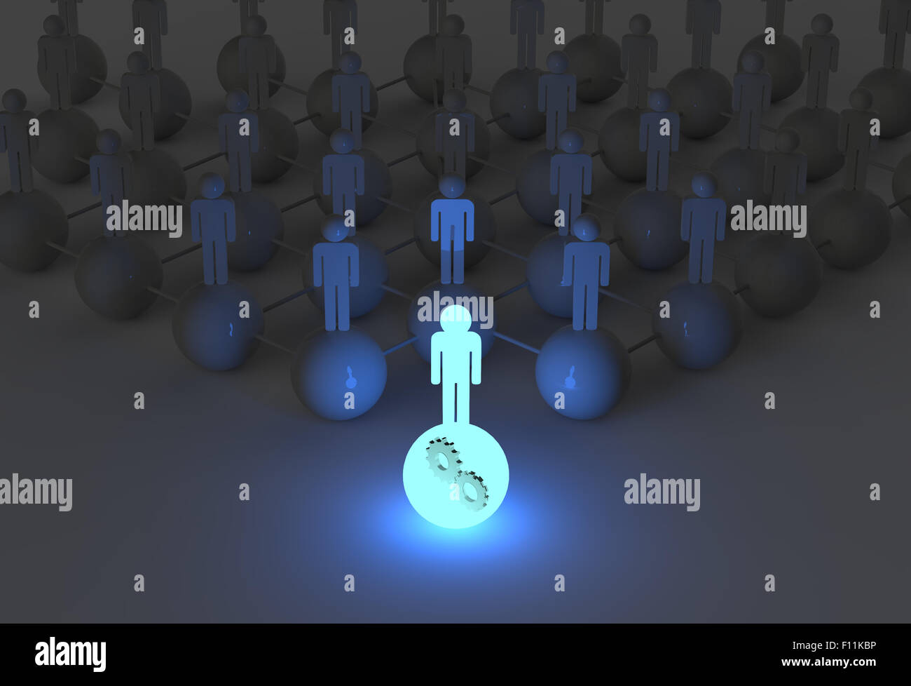 3d light growing human social network and leadership with cogs in side ...