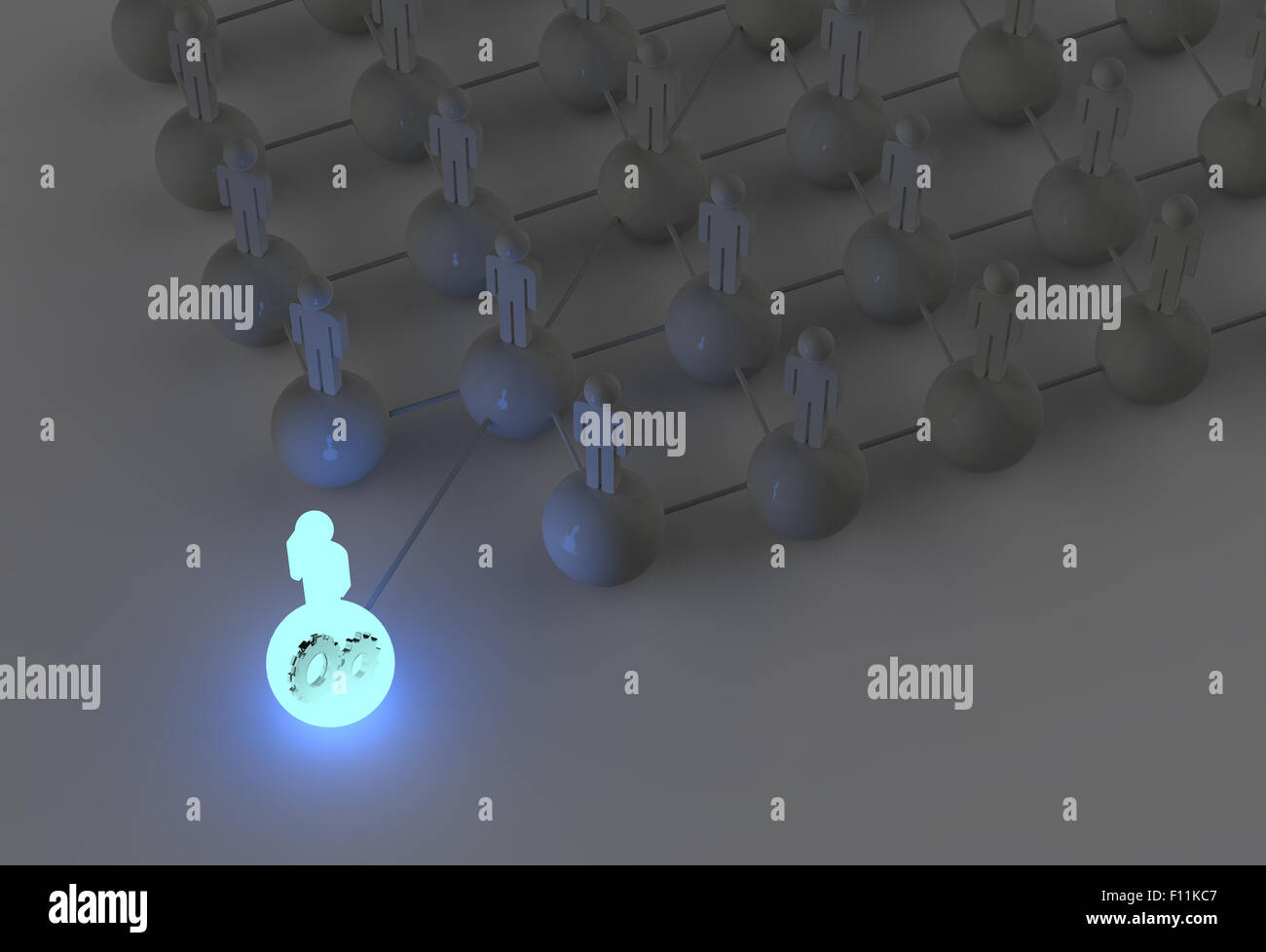 3d light growing human social network and leadership with cogs in side ...