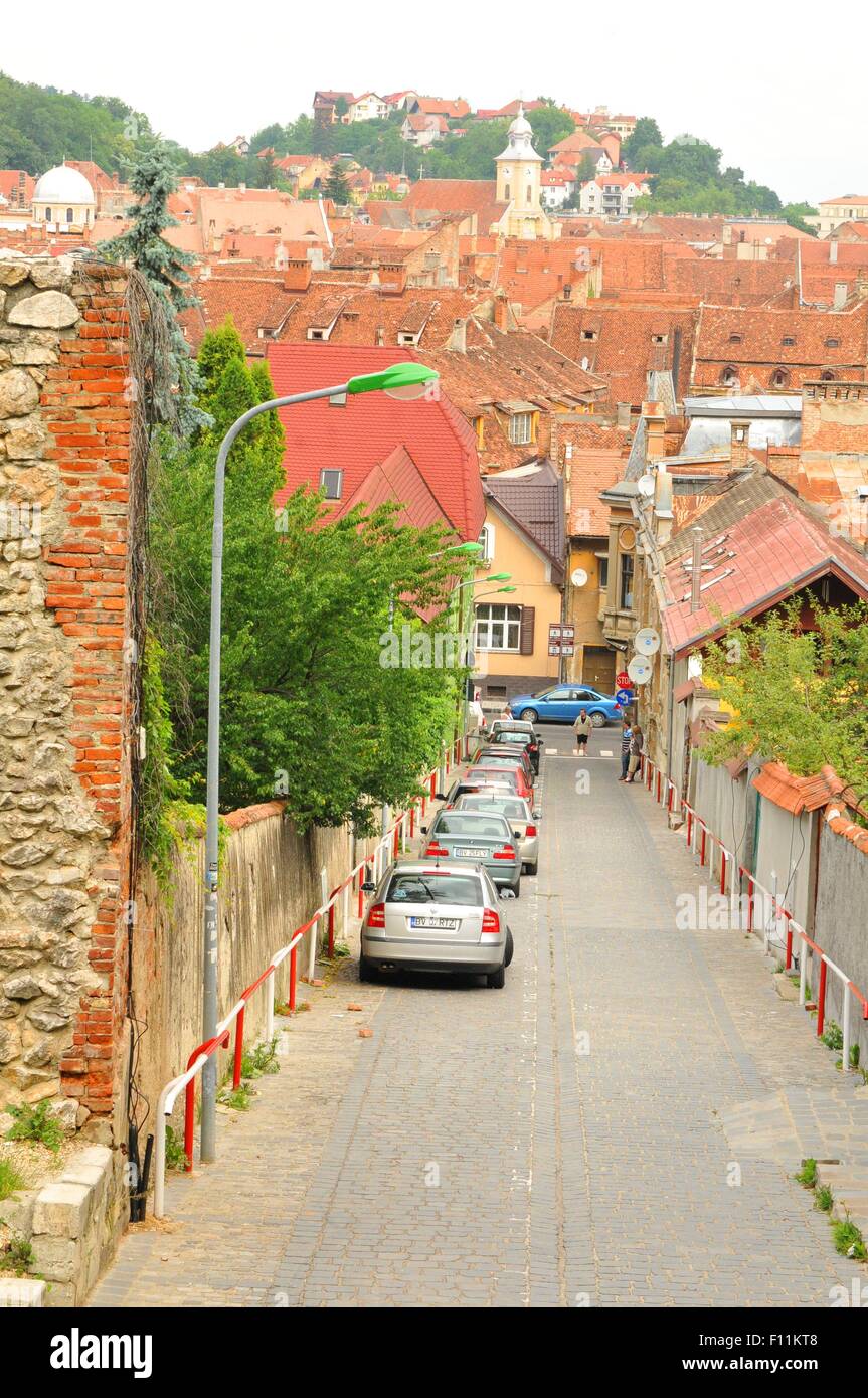 Brasov, Romania - June 28, 2015: Historic buildings overlook the main ...