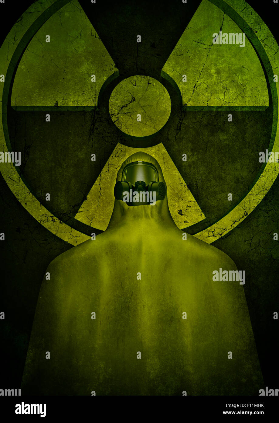 Nuclear hazard, 3D render of ominous figure in hazmat suit standing ...